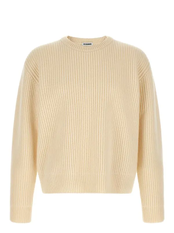 JIL SANDER Fisherman's Rib Crew Neck Sweater - White