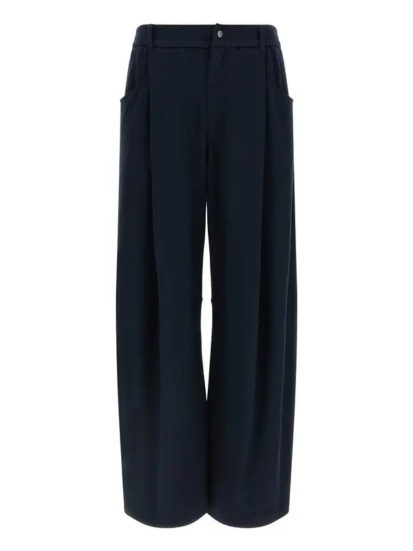 Brunello Cucinelli Cotton Silk Blend Wide Leg Trousers - Blue