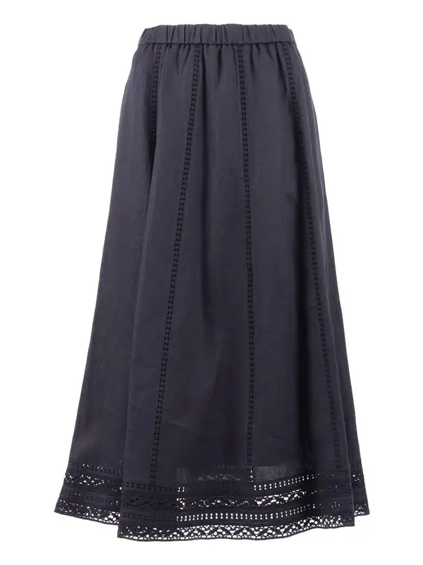 Max Mara Linen Skirt With Embroidered Trim - Black