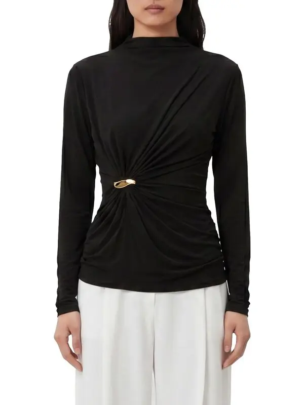 Bottega Veneta Black Long Sleeve Top With Gold Hardware - Multicolor