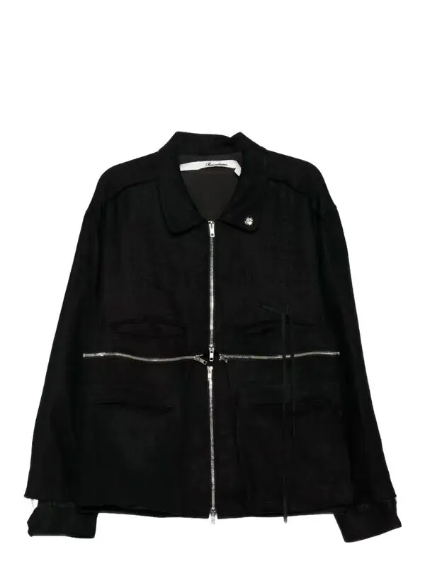 MIDORIKAWA Lace-panelled Frayed Jacket - Black