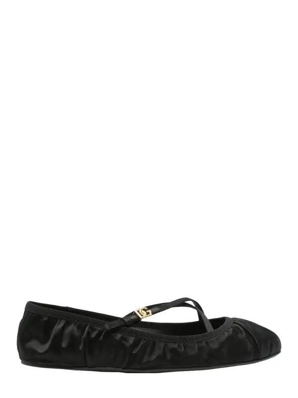 Dolce & Gabbana Ruched Ballet Flats With Logo Buckle - Black