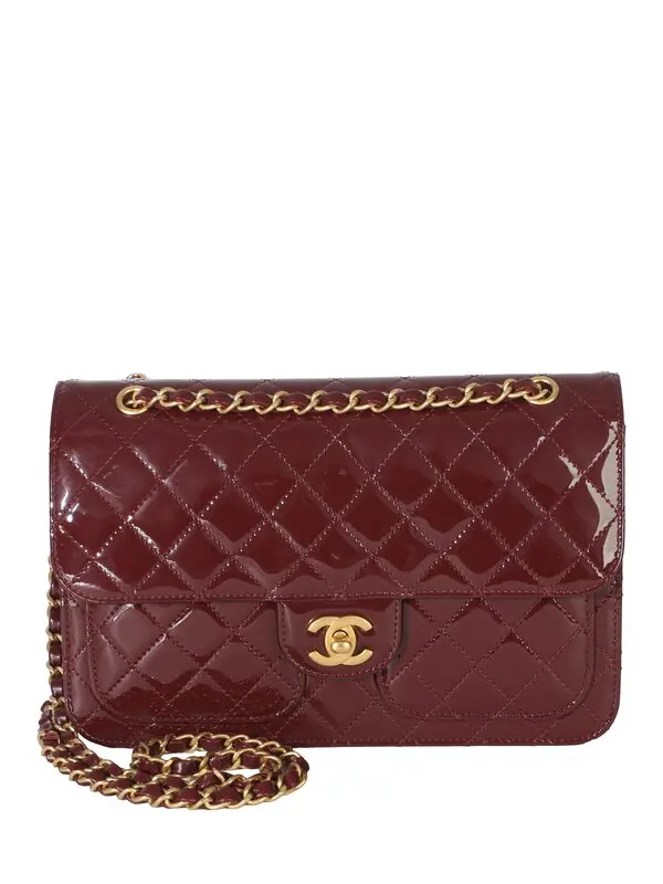 Chanel Quilted Patent Flap Bag With Chain Strap - Red