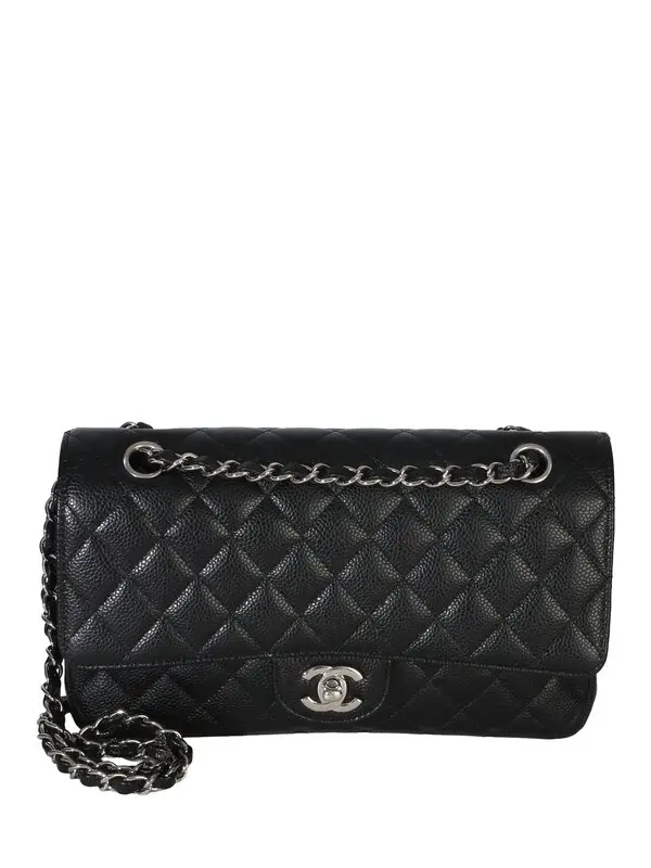 Chanel Quilted Caviar Classic Double Flap Shoulder Bag - Black