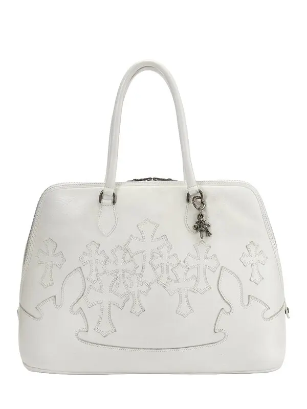 Chrome Hearts Cemetery Cross Leather Bowling Bag - White