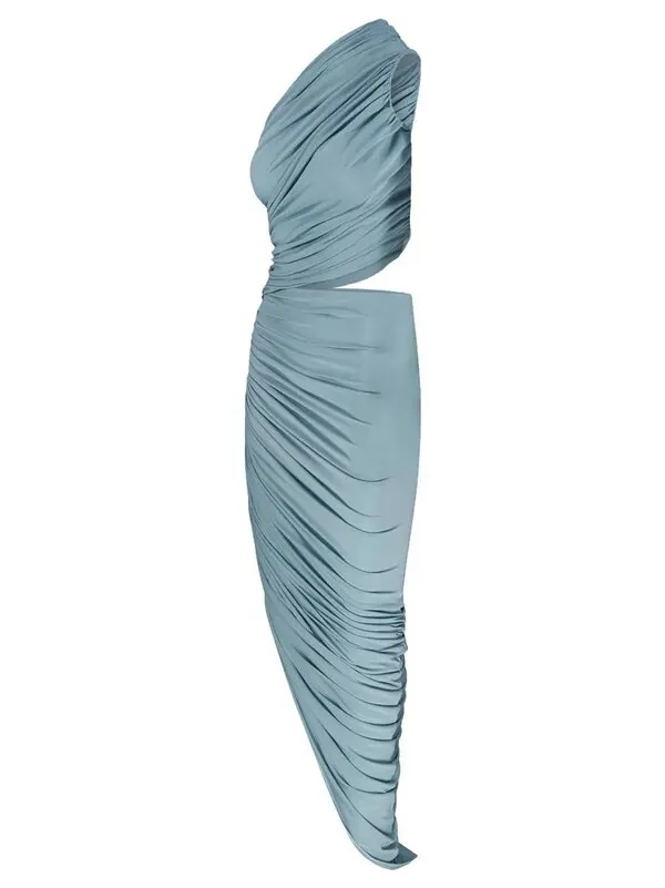 Alaïa Asymmetrical Cut-out One-shoulder Draped Midi Dress - Blue