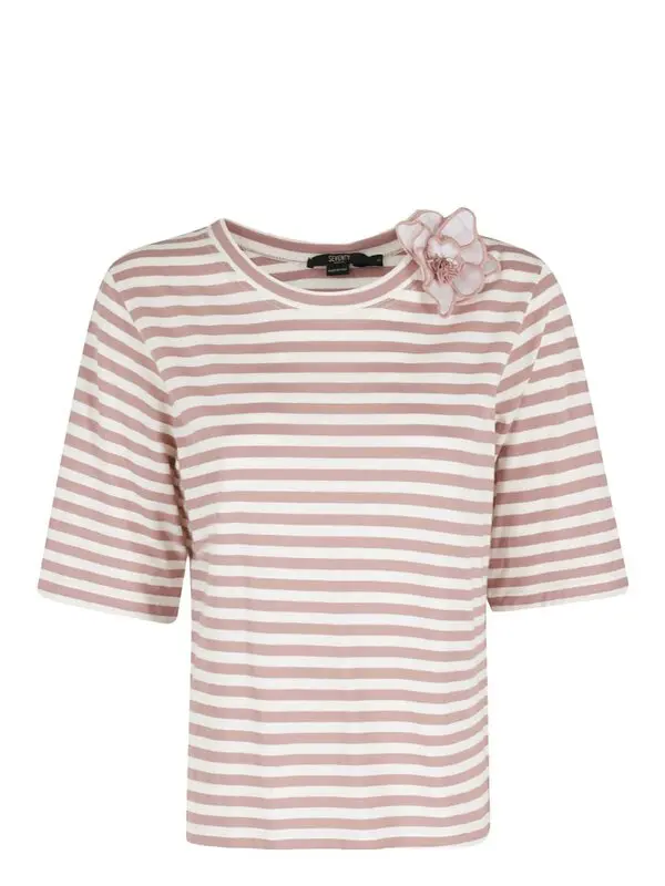 Seventy Floral Detail Striped T-shirt - Nude