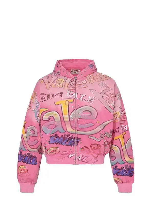 VALE FOREVER Graphic Zip-up Hoodie - Pink