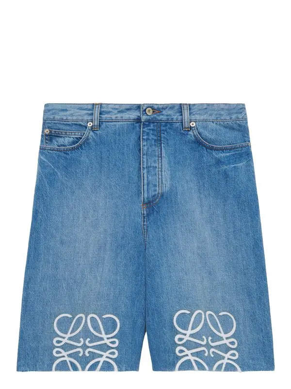 Loewe Anagram Embroidered Denim Shorts - Blue