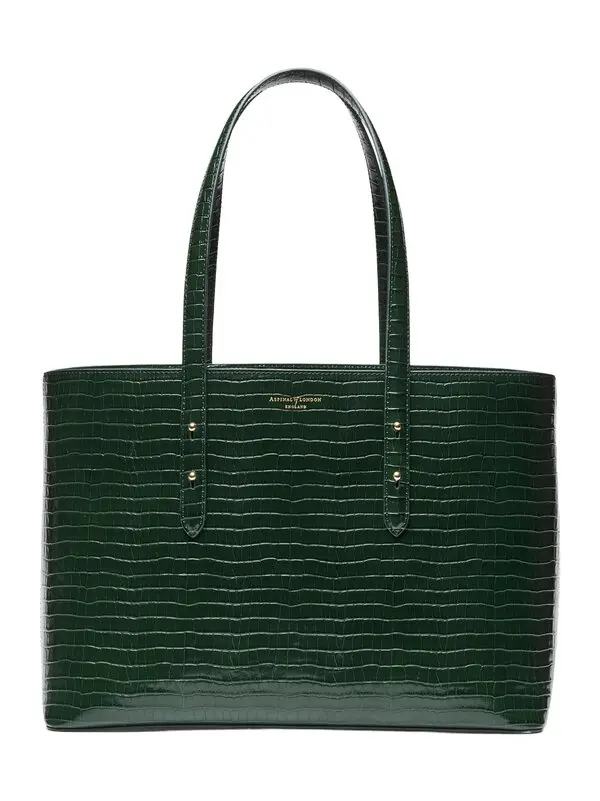 ASPINAL OF LONDON Leather Croc-embossed Regent Tote Bag - Green