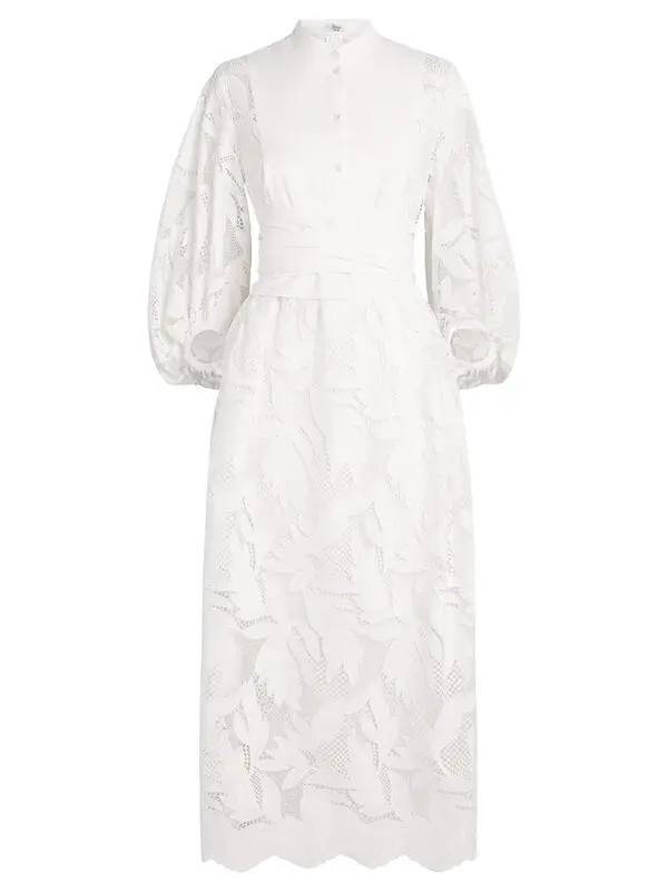 Erdem Crochet Cutwork Midi Shirt Dress - Ivory