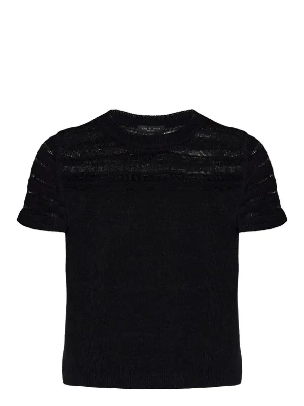 Rag & Bone Short Sleeve Top With Transparent Stripes - Black