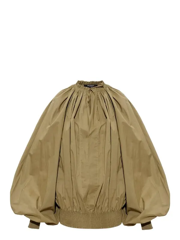 Balmain Loose-fit Cotton Top With Balloon Sleeves - Green