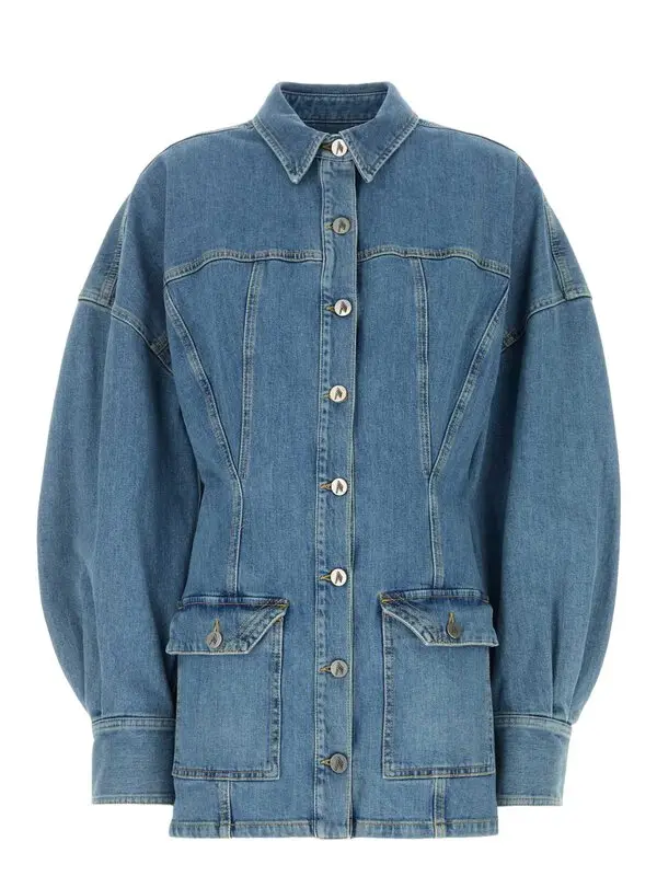 Attico Stretch Denim Shirt Dress - Blue