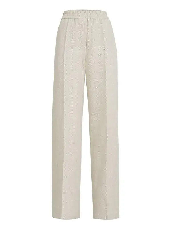 Brunello Cucinelli Beige Chevron Pattern Linen Trousers - Multicolor