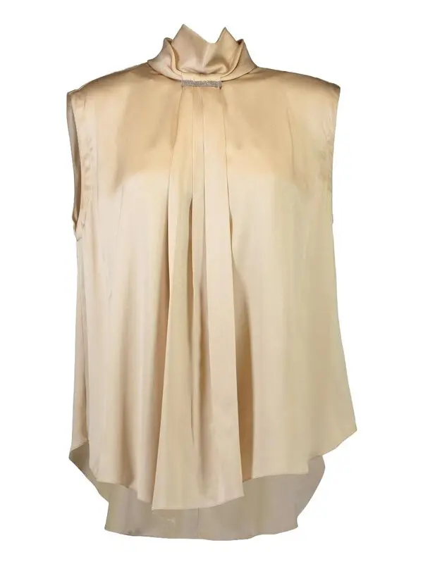Brunello Cucinelli Silk High Neck Sleeveless Top - Multicolor