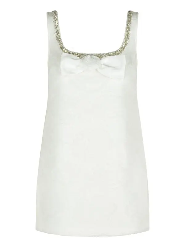 SELF-PORTRAIT Tulle Dress With Crystal Embellishments And Bow Detail - White