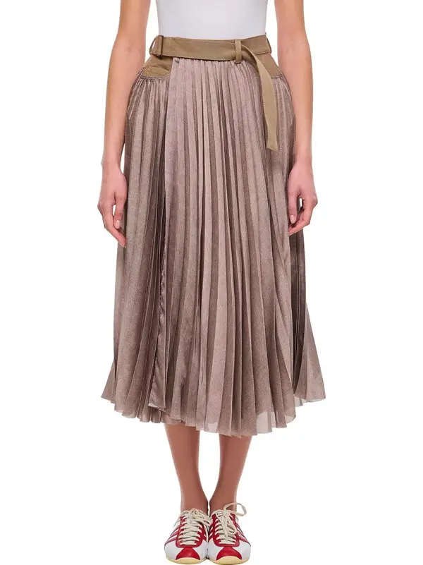 Sacai Pleated Skirt With Belted Waist - Multicolor