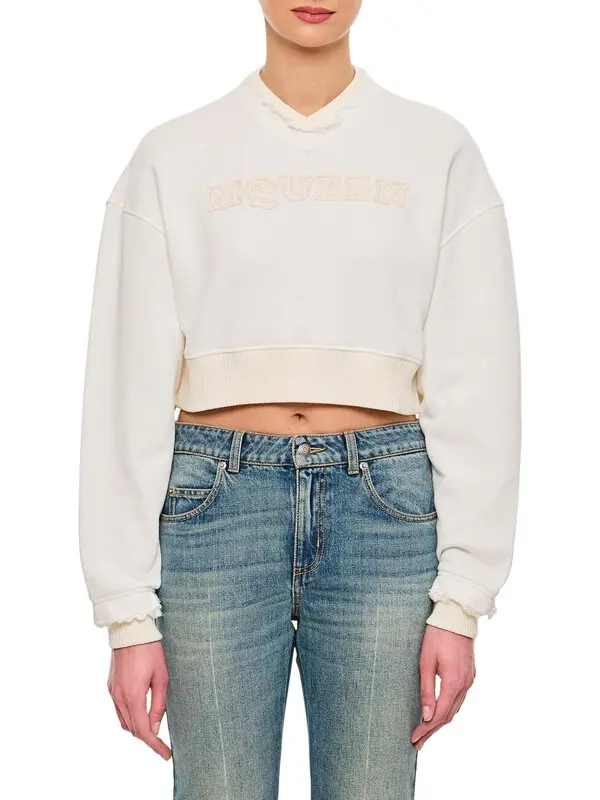 Alexander McQueen Cropped Sweatshirt With Logo Detail - Multicolor