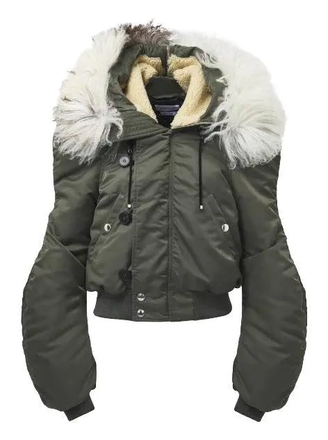 Alexander McQueen Nylon Satin And Fur Bomber Jacket - Multicolor