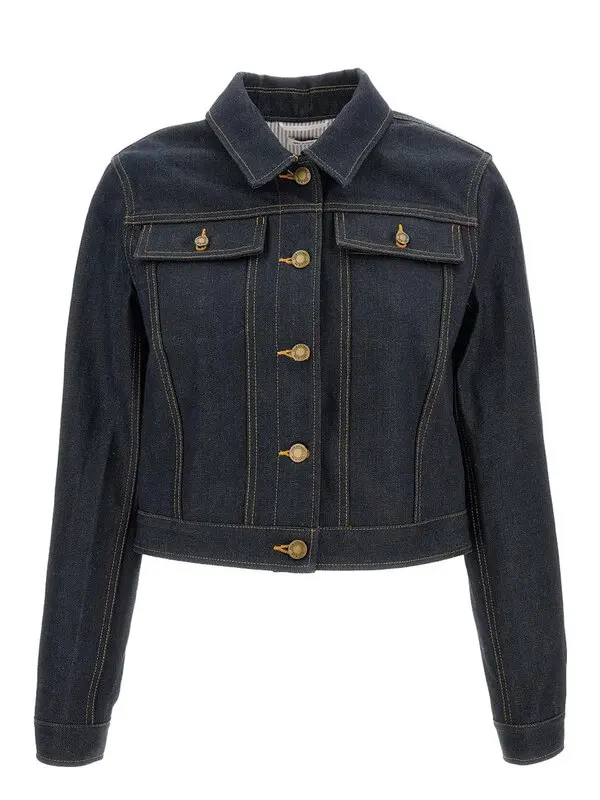 Thom Browne Cropped Japanese Denim Jacket With Tricolour Loop - Multicolor