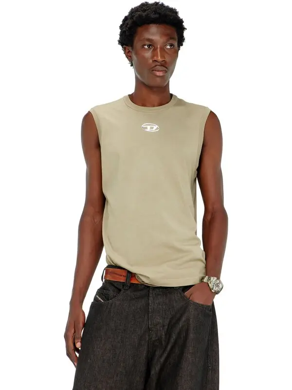 DIESEL® Cotton Tank Top With Metallic Oval D - Beige