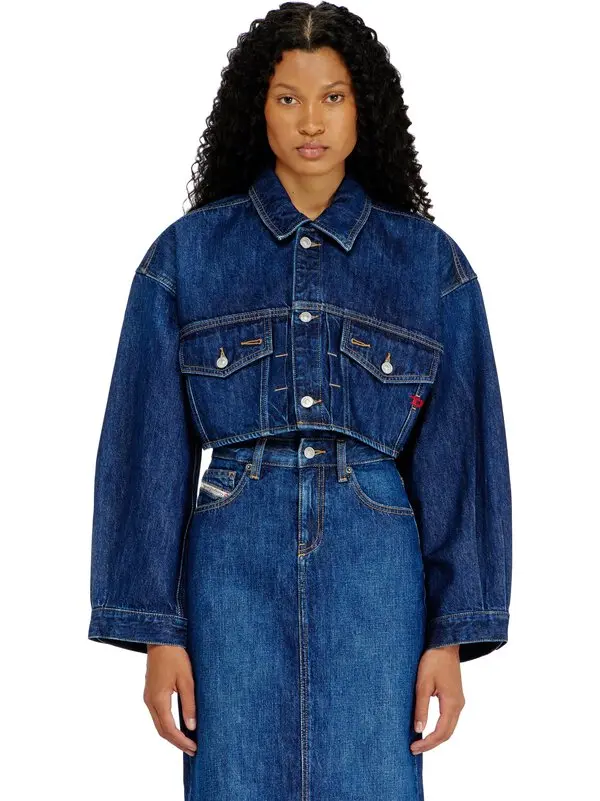 DIESEL® Cropped Oversized Denim Trucker Jacket - Blue
