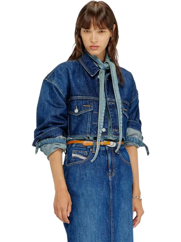 DIESEL® Cropped Oversized Denim Trucker Jacket - Blue