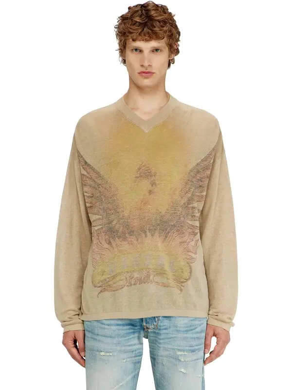DIESEL® Linen Jumper With Faded Phoenix Print - Beige