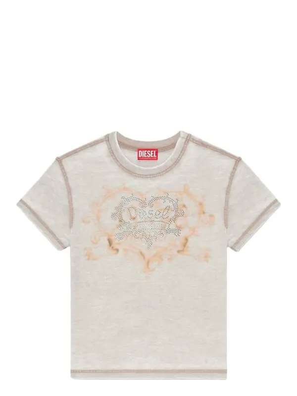 DIESEL® Jersey T-shirt With Rhinestones And Burnout Effect - Grey