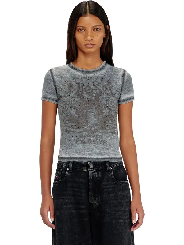 DIESEL® Slim Fit Jersey T-shirt With Print And Studs - Multicolor
