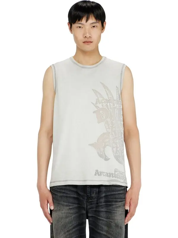 DIESEL® Sleeveless Jersey Top With Embossed Graphics - Grey
