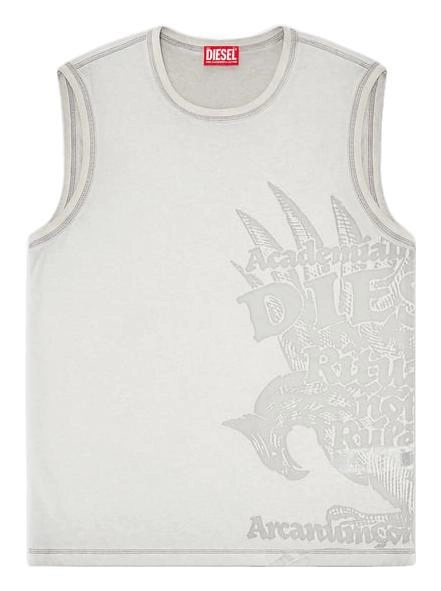 DIESEL® Sleeveless Jersey Top With Embossed Graphics - Grey