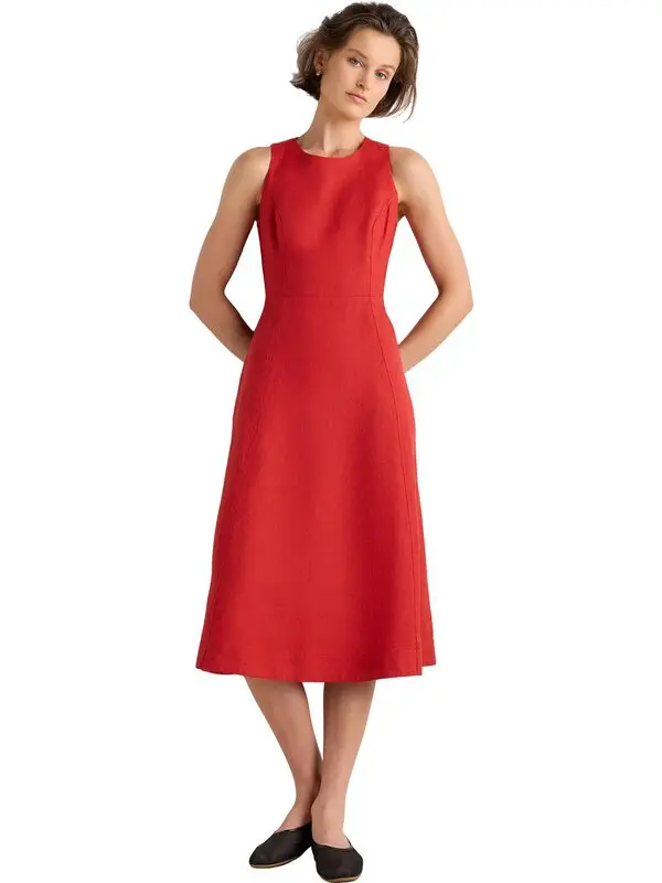 Quince 100% European Linen High Neck Midi Dress - Chile