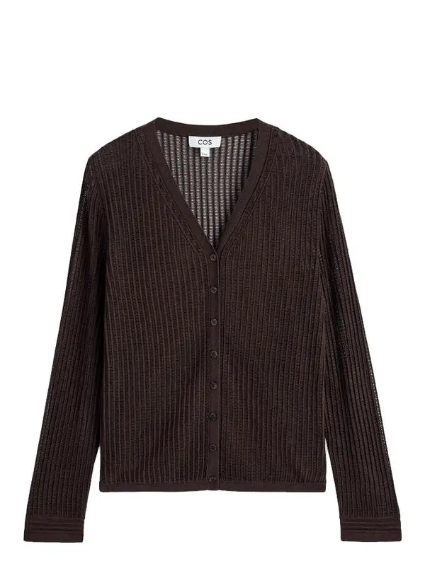 Cos Ribbed Open-knit Cardigan - Brown