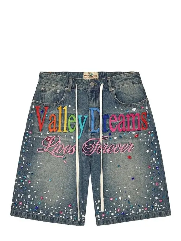 VALE FOREVER Embellished Denim Shorts - Light Rinse
