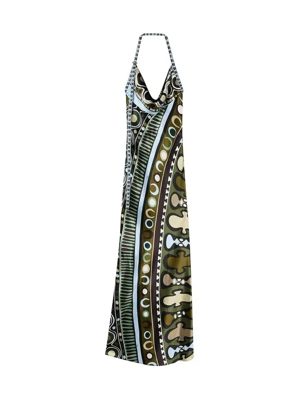 Emilio Pucci Soleil Print Satin Maxi Dress - Green