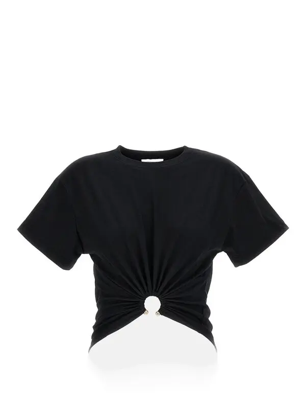 Rabanne Black Cotton Jersey T-shirt With Piercing Detail - Multicolor