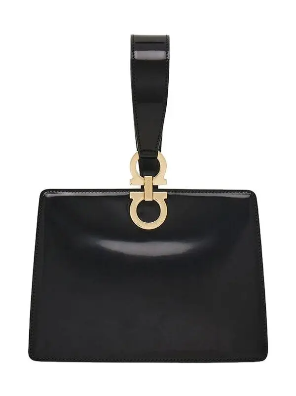 FERRAGAMO Glossy Leather Mini Clutch - Black