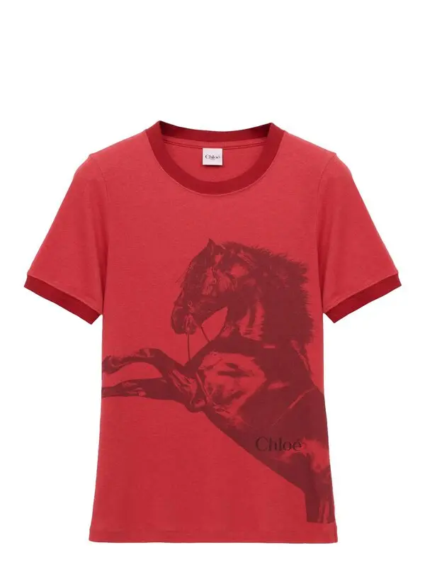 Chloé Baby Fit Logo T-shirt In Chiné Jersey - Red