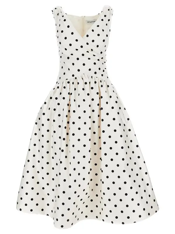 SELF-PORTRAIT Polka Dot Cotton Midi Dress - Multicolor