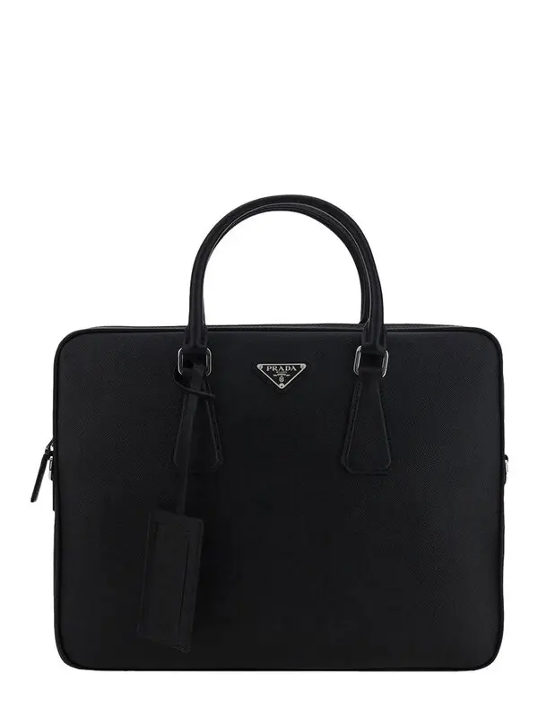 Prada Saffiano Leather Briefcase - Black