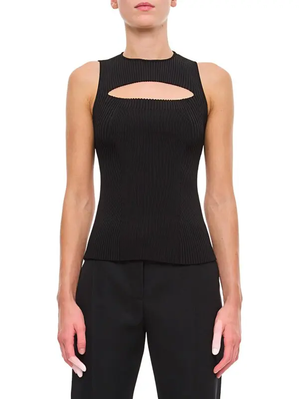 Alexander McQueen Ribbed Knit Sleeveless Top With Cutout - Multicolor