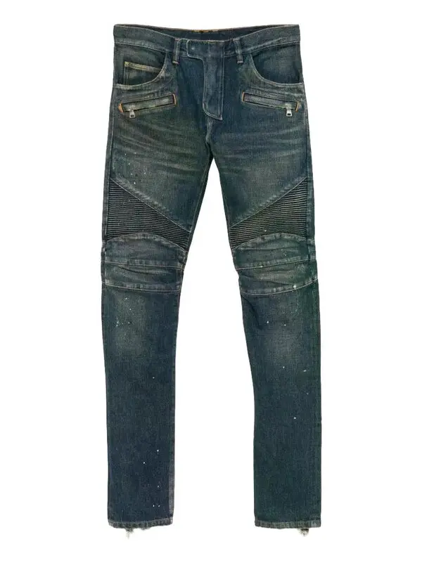 Balmain Biker Distressed Jeans - Blue