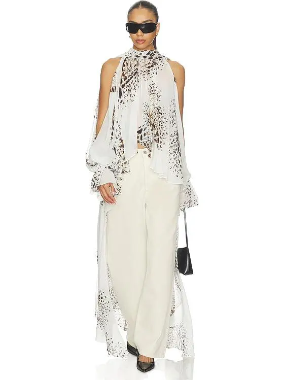 Blumarine High-low Top With Butterfly Print - White Pearl