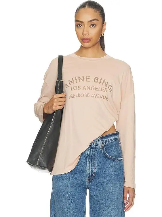 ANINE BING Ivan Long Sleeve Melrose Stencil Top - Pink