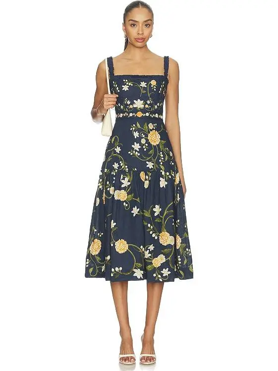 Agua Bendita Floral Print Midi Dress - Multicolor