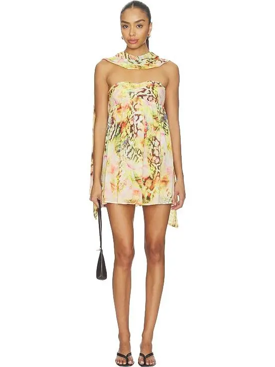 AFRM Whyte Mini Dress With Scarf - Pink Shell Swirl