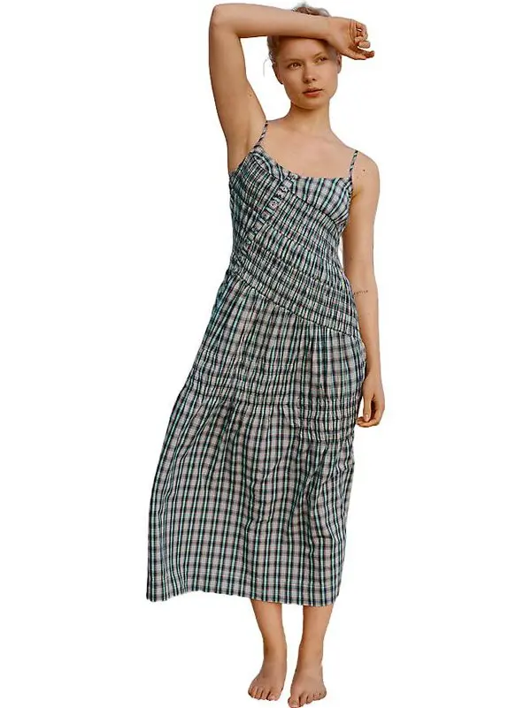 DAMSON MADDER Lyra Midi Dress In Plaid - Blue
