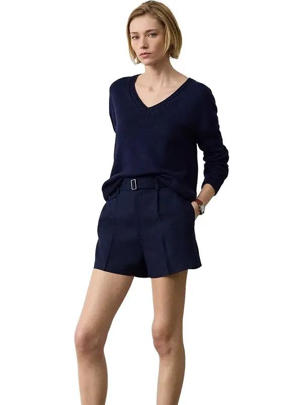 Ralph Lauren Denise Belted Linen Shorts - Lux Navy